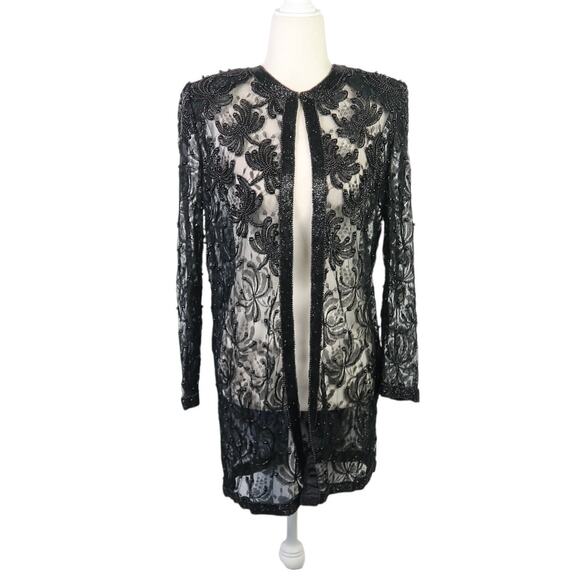 Scala | Jackets & Coats | Vintage 9s Scala Black Sheer Lace Beaded ...